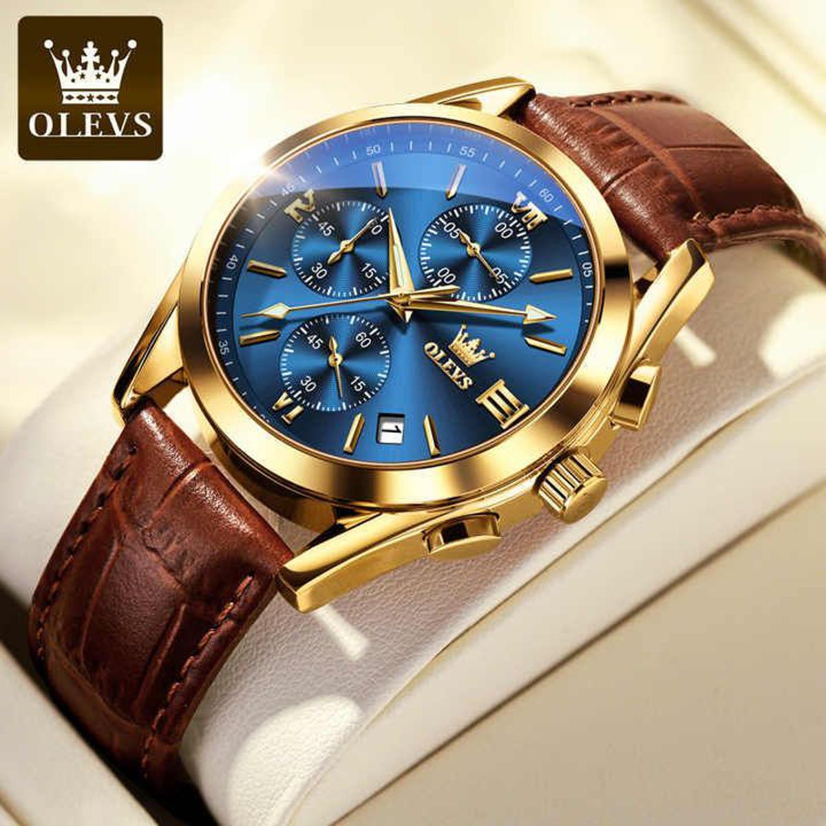 Olevs 2872 Luxury Leather Analog quartz fashion watch for men - Ghurnee ...