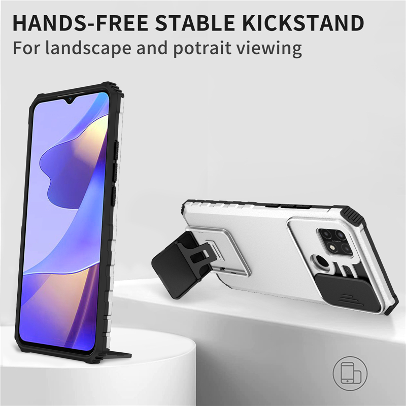 For OPPO A15 / OPPO A15S Phone Case Hard Sliding Lens Protect Kickstand ...