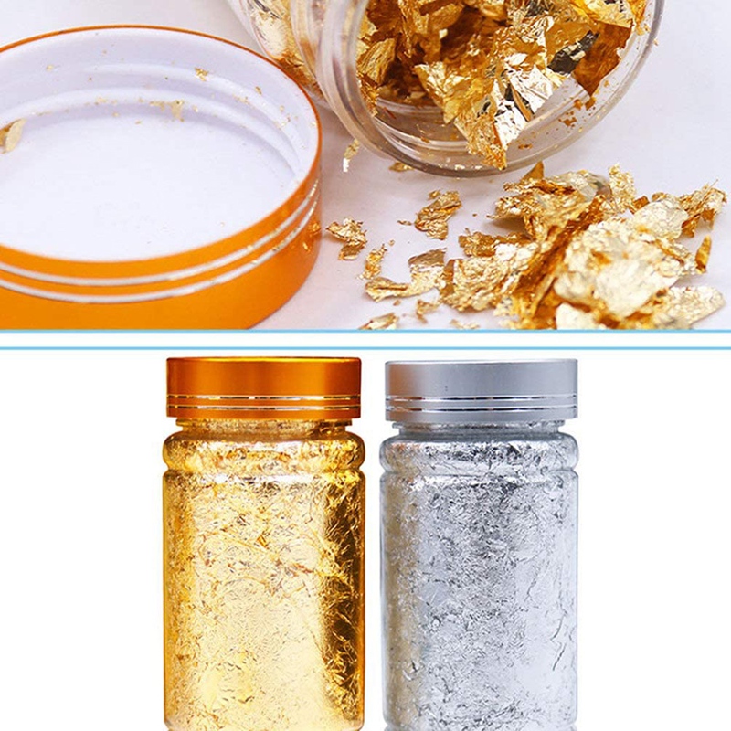 2Pcs Metallic Foil Paper Silver Gold Leaf Flakes for DIY Craft Painting ...