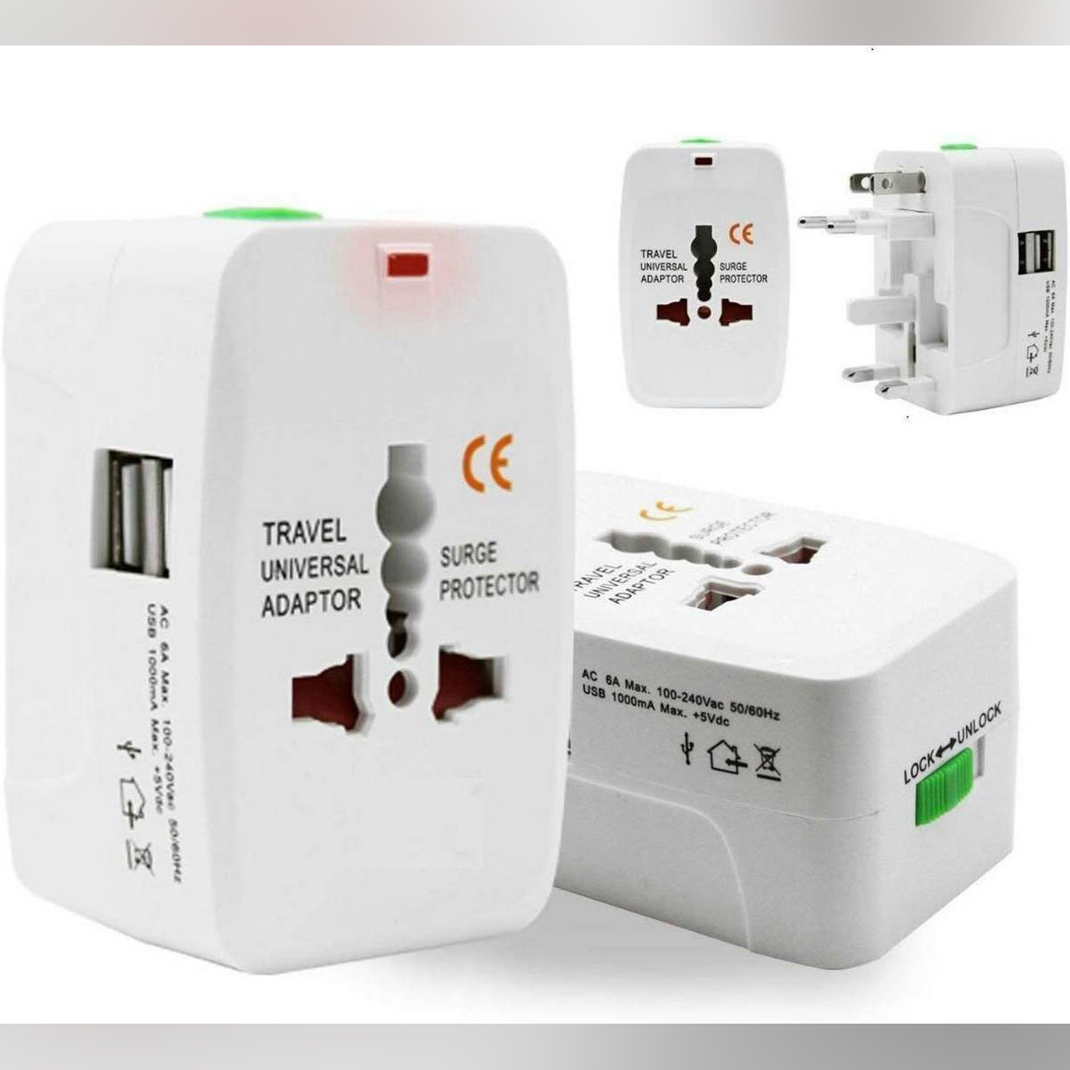 All in 1 UNIVERSAL INTERNATIONAL TRAVEL ADAPTER with 2 USB Port Charger ...