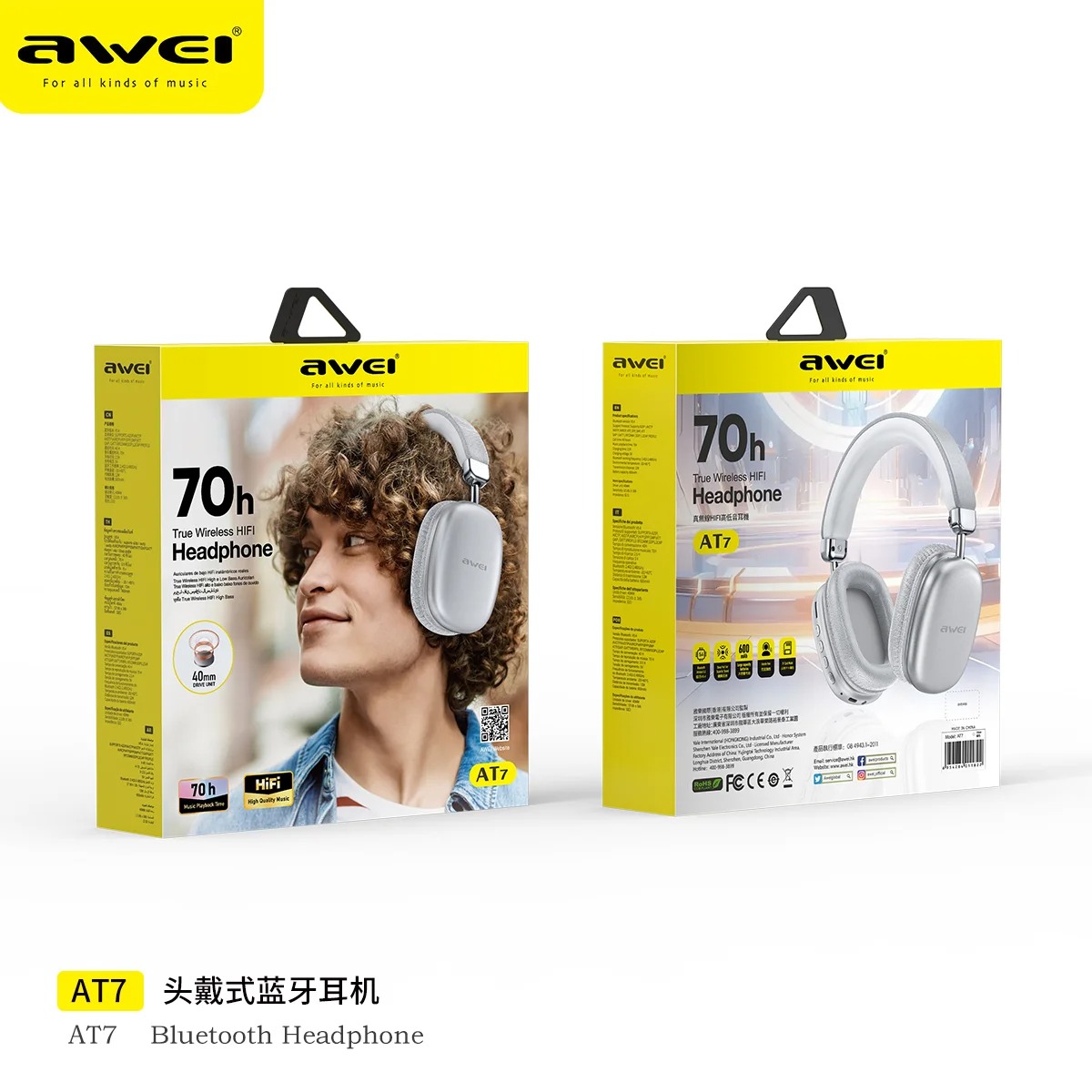Awei AT7 Headphones 70 hours Long Play Time Bluetooth Headphone Over ...