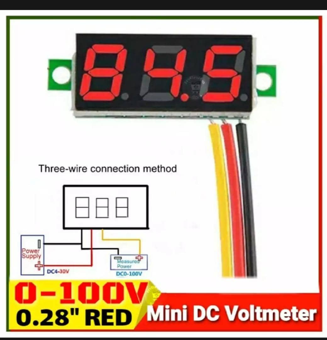 3-Wires DC 0-100V Mini Digital Panel Voltmeter Module Voltage Meter 5.0 ...