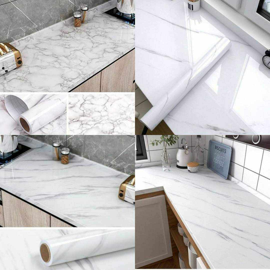 Marble wallpaper, Waterproof Sticker Modern Kitchen Cabinet Table ...