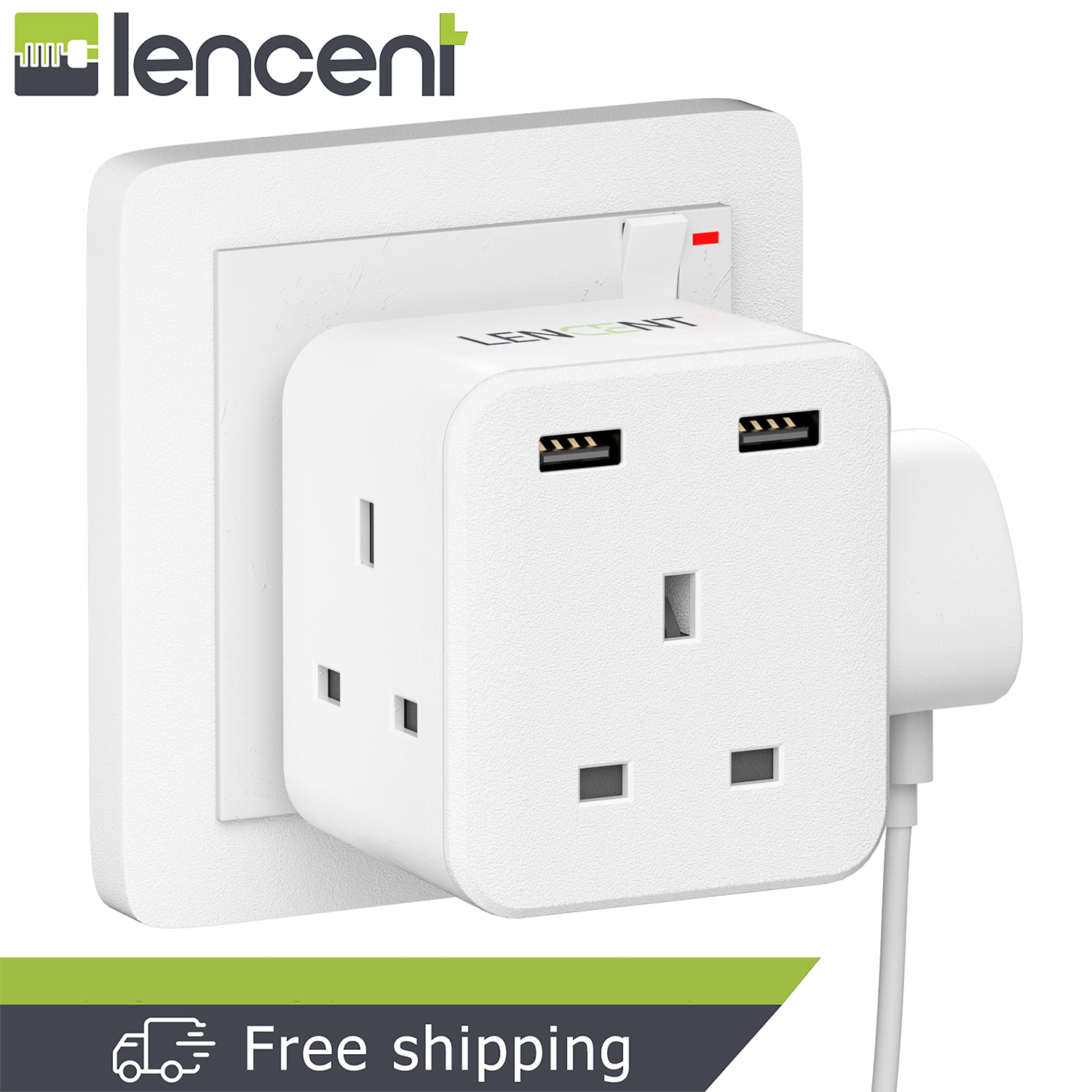 LENCENT 3-Side Charger 5 in 1 Design with 3 AC Outlets and 2 USB Ports ...