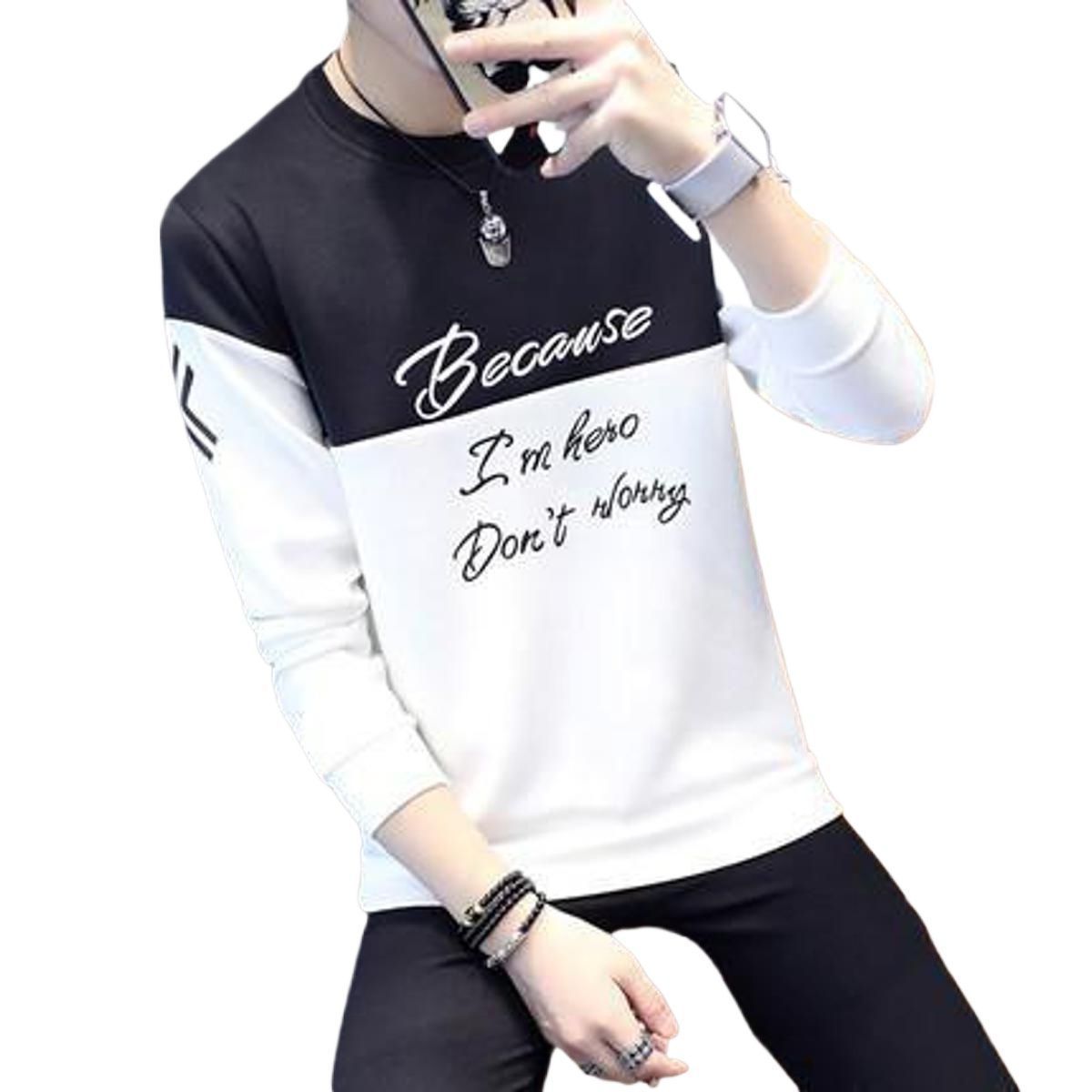 BLACK & WHITE COLOR LONG SLEEVE CASUAL SMART T-SHART FOR MEN