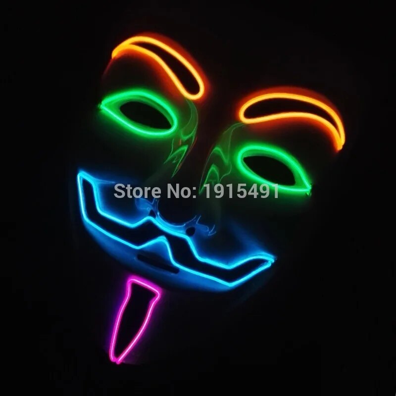 Luminous Light Up V For Vendetta Mask Cosplay Guy Fawkes Hacker EL Wire ...