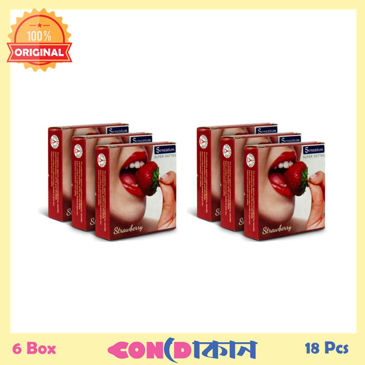 Sensation Super Dotted Strawberry Flavor Condom 6 Box (18 pcs) | Daraz.com.bd