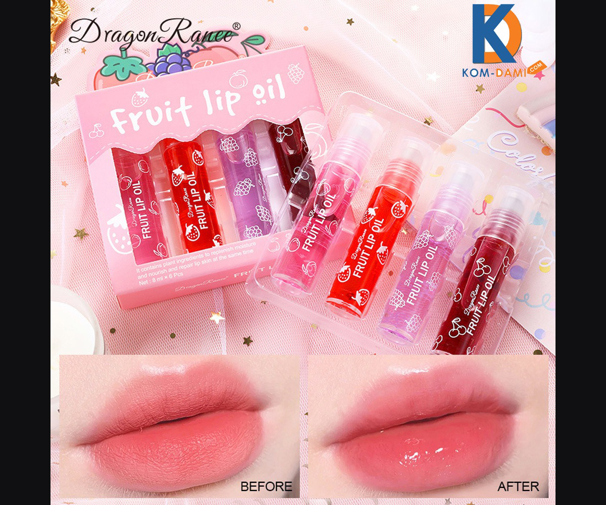 Dragon Ranee 4 Pcs Fruit Lip Oil Set Lip Gloss Crystal Jelly Liquid ...