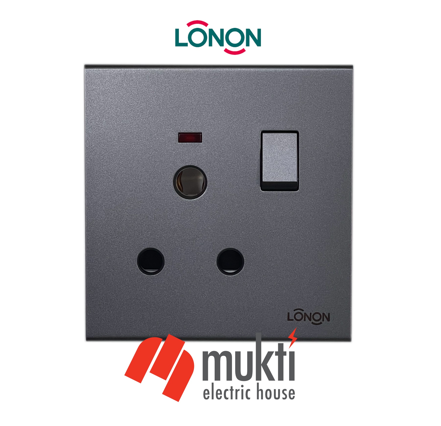 LONON K5 Series 15A Three Pin Round AC Socket with Neon Indicator Grey ...