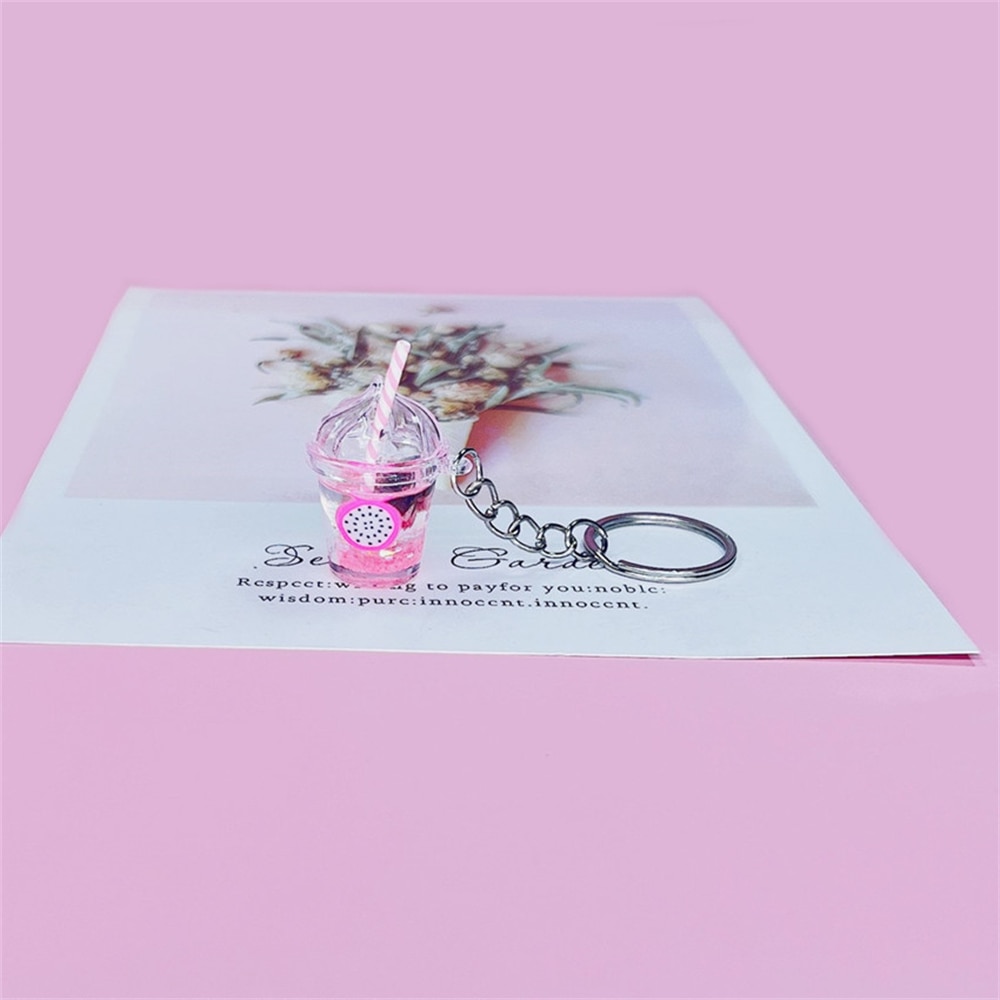 Creative Mini Luminous Milk Bubble Tea Cup Keychain Acrylic Fruit Kiwi ...