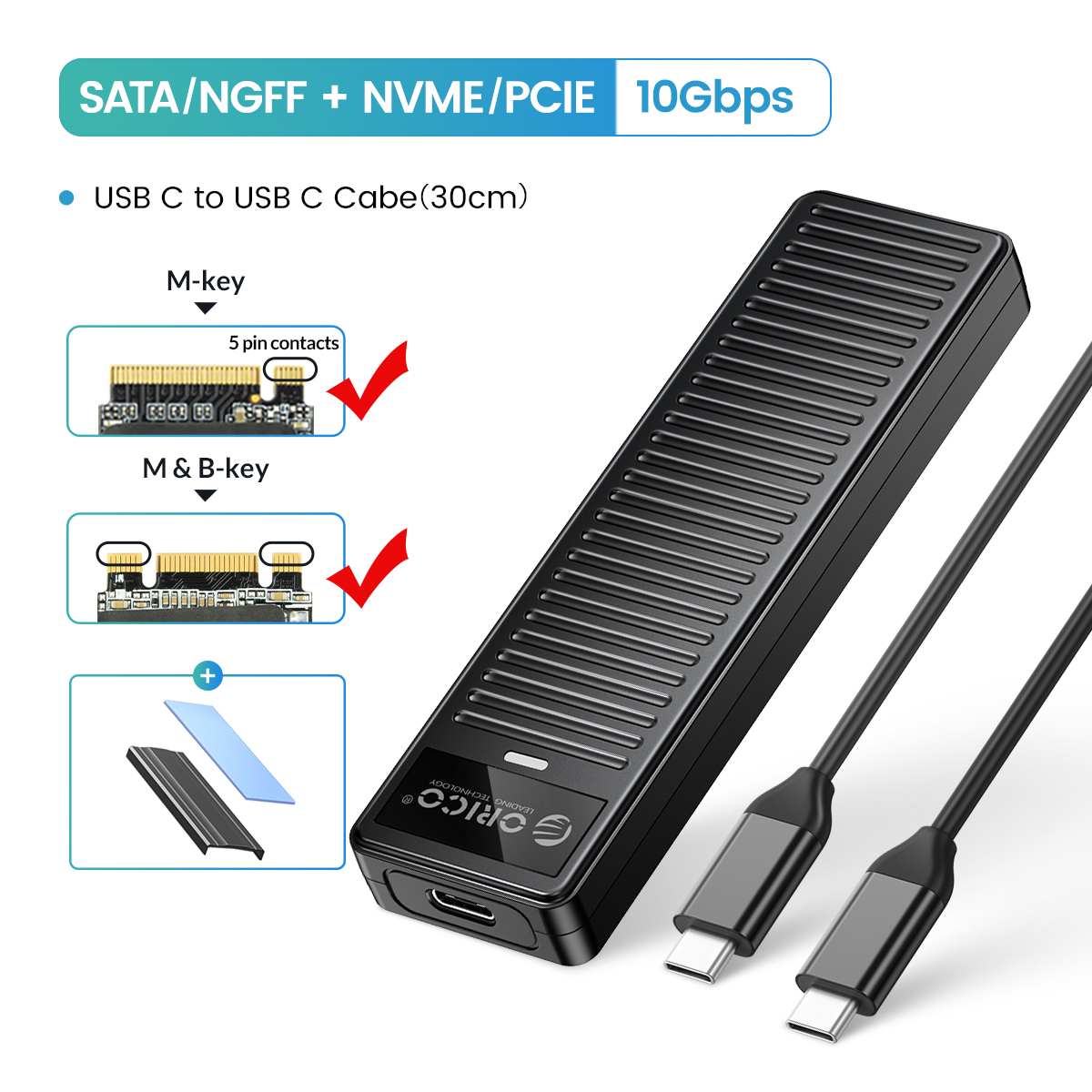 ORICO Tool free M.2 NVMe SSD Enclosure Dual Protocol USB3.2 Gen2 M2 SSD ...