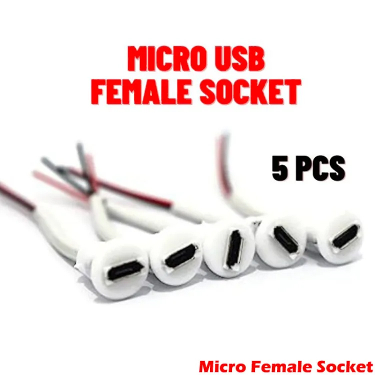 Micro USB Female Socket Panel Mount With Cable-5Pcs
