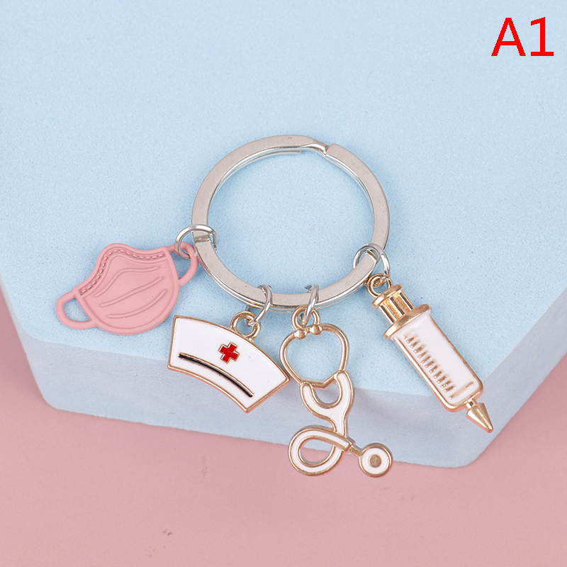 Doctor Keychain Medical Tool Key Ring Syringe Stethoscope Nurse Cap Key ...