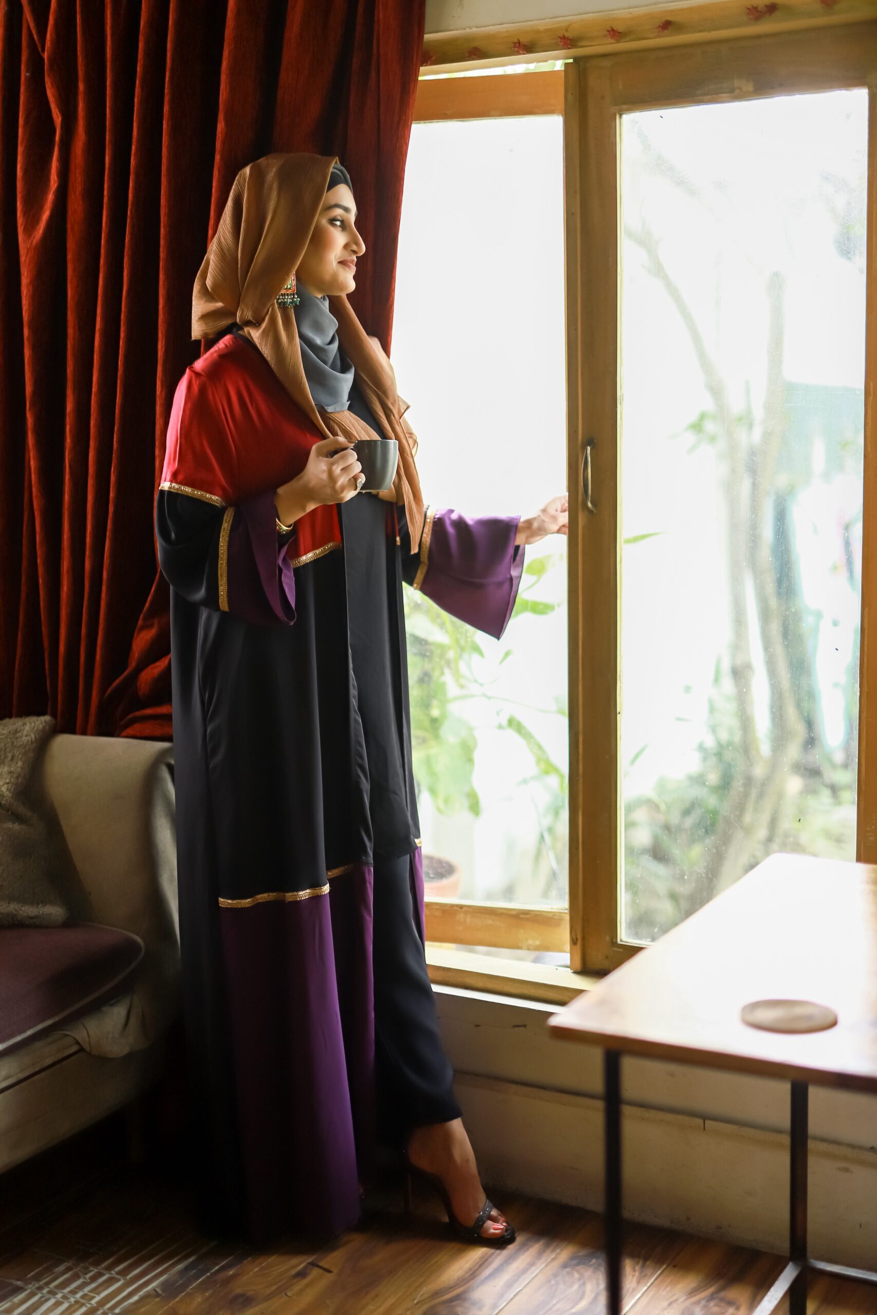 Tahoor Black Cherry Fabrics Multi Block Kimono for Women | Daraz.com.bd