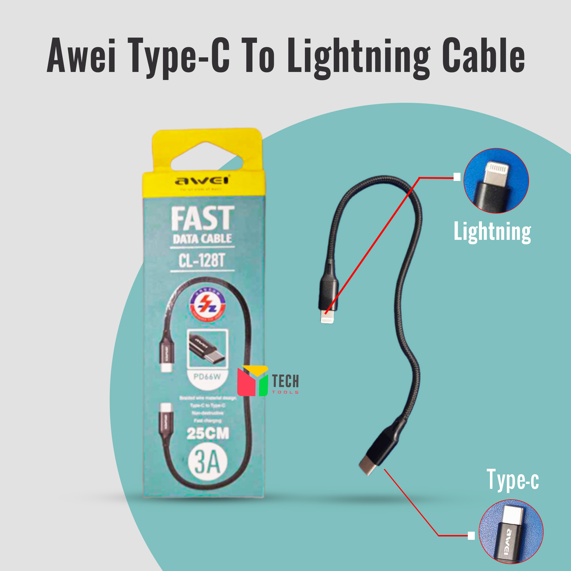 Awei CL-128T Type-C to Lightning Cables 20W PD 3.0 Fast Charge and Data ...