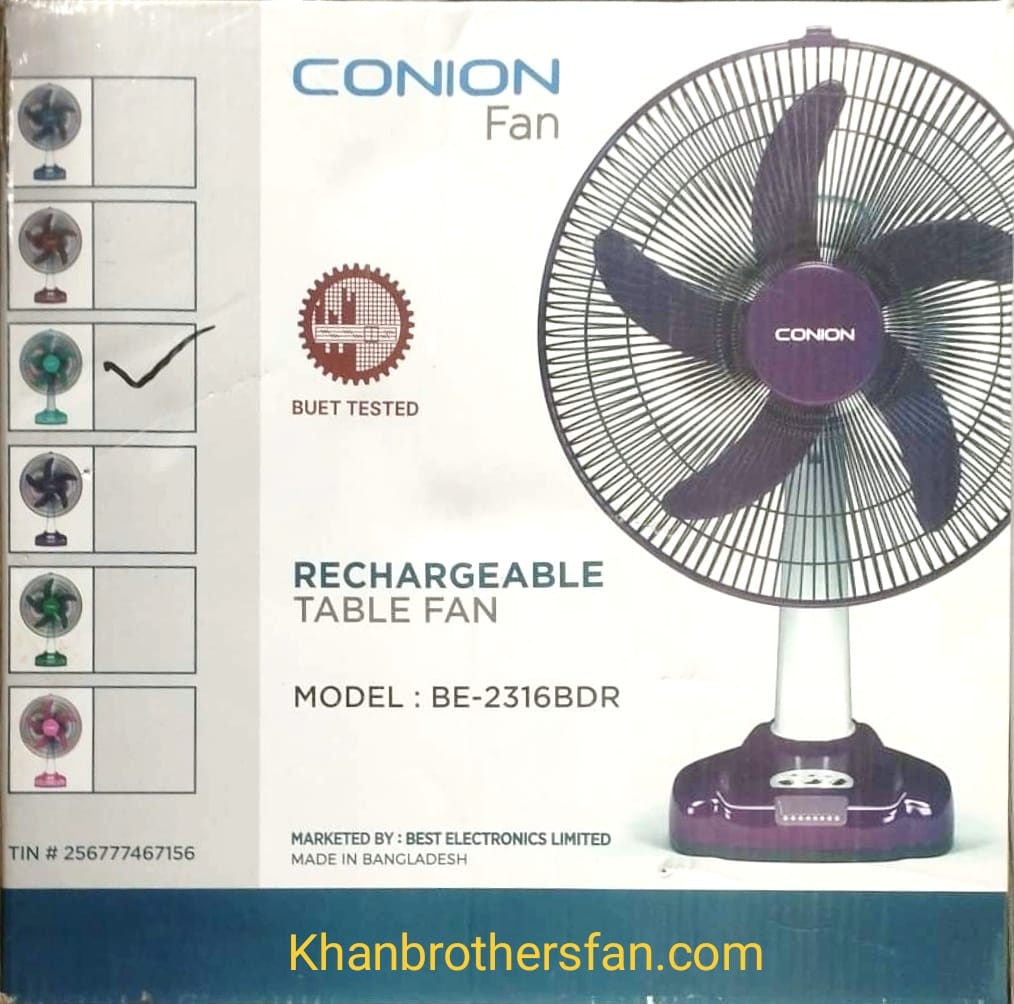 Conion 16 inch Rechargeable Table fan, AC/DC fan, 12v-5 Ah Battery, 6 ...