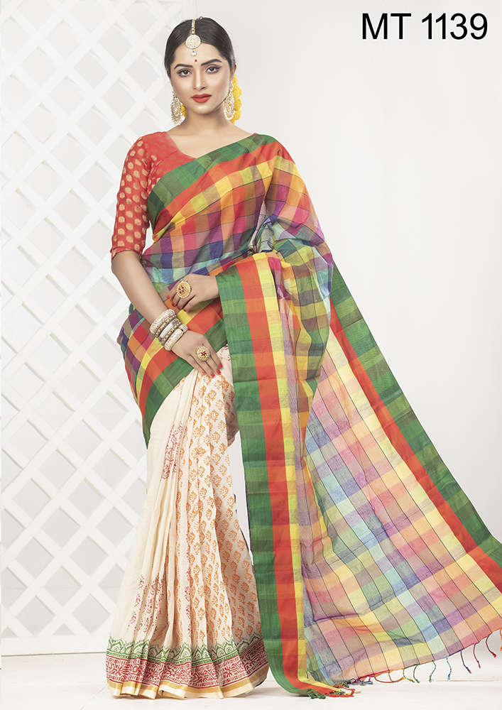 Tangail Boishakhi Special Cotton Block Print Saree with Tapis Blouse ...