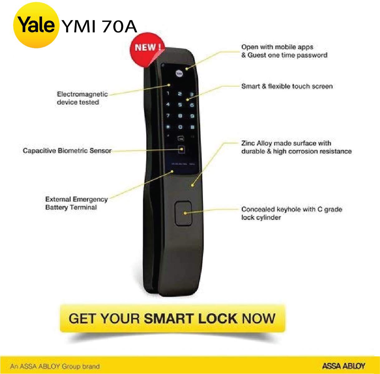 Yale Digital Door Lock YMI 70 MB-Door hardware & locks A Series, Push ...