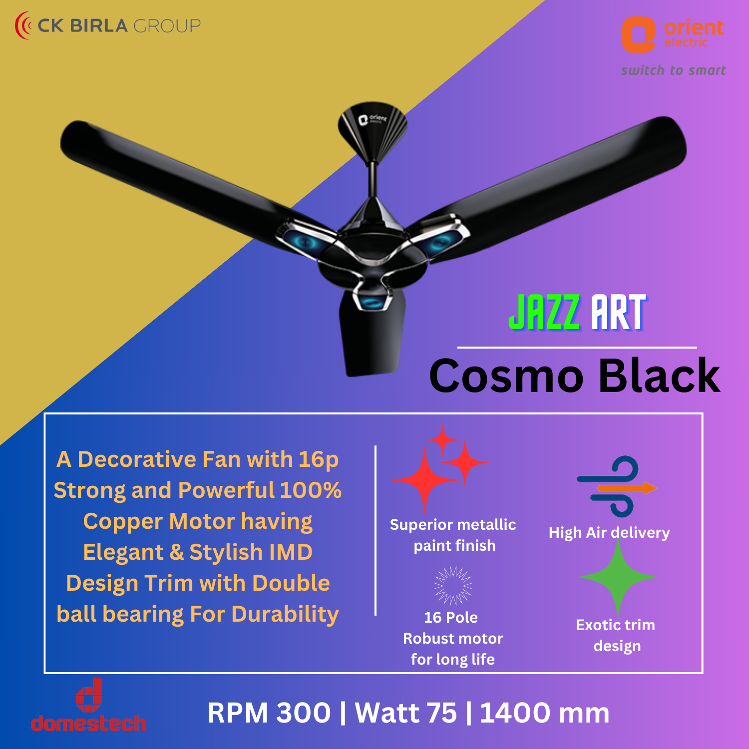 Orient Jazz Art 56" Ceiling Fan (Cosmos Black) | Daraz.com.bd