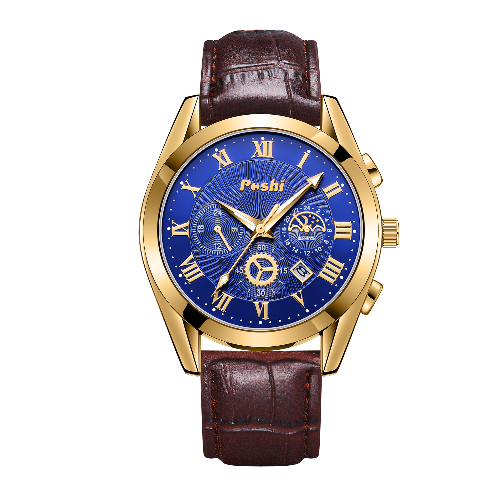 POSHI 929 new collection Three-Eye Decoration Chronograph Black Leather ...