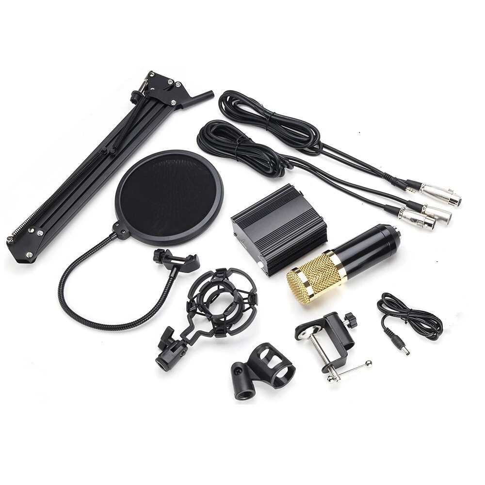 BM800 Condenser Microphone Package with Phantom Power Supply 48V & XLR Cable & Adapter for ...