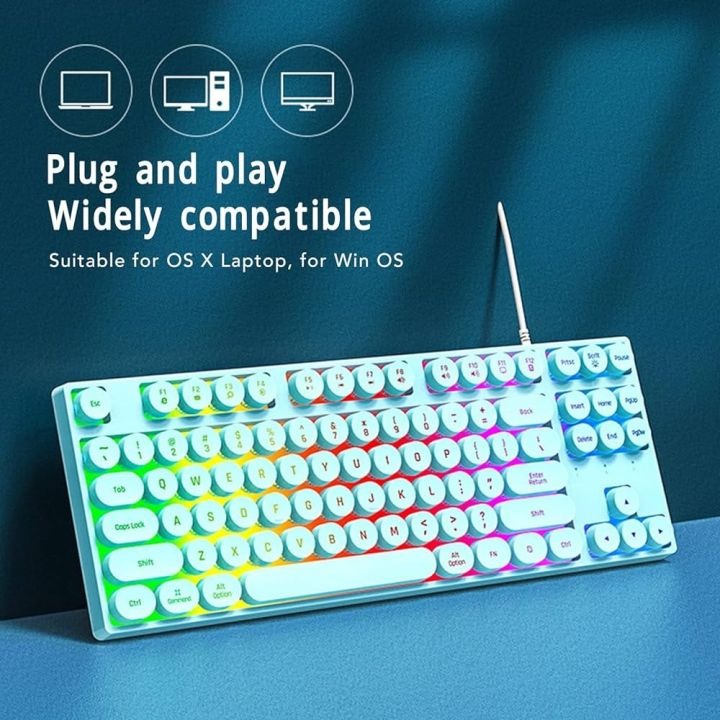 PC POWER K87 White Retro Punk Suspension Keyboard