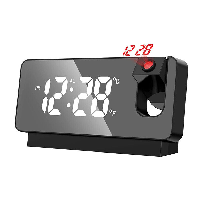 USB LED Mirror Projection Alarm Clock Digital Snooze Rotated Display ...