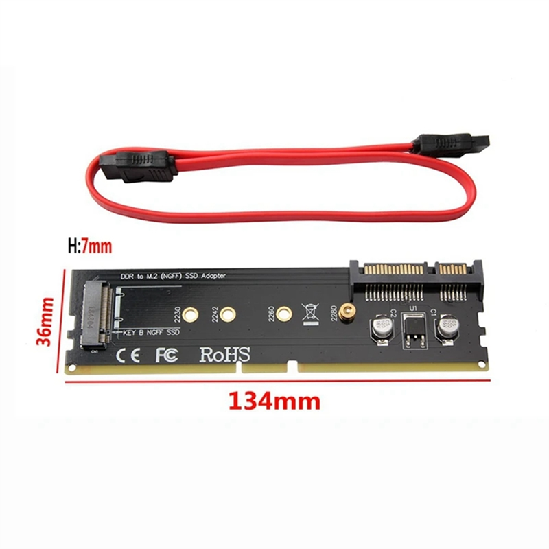 DDR3 DDR4 DDR2 to M2 SSD Adapter DDR to M.2 Hard Disk Adapter Card Black SATA 15Pin Power + SATA ...