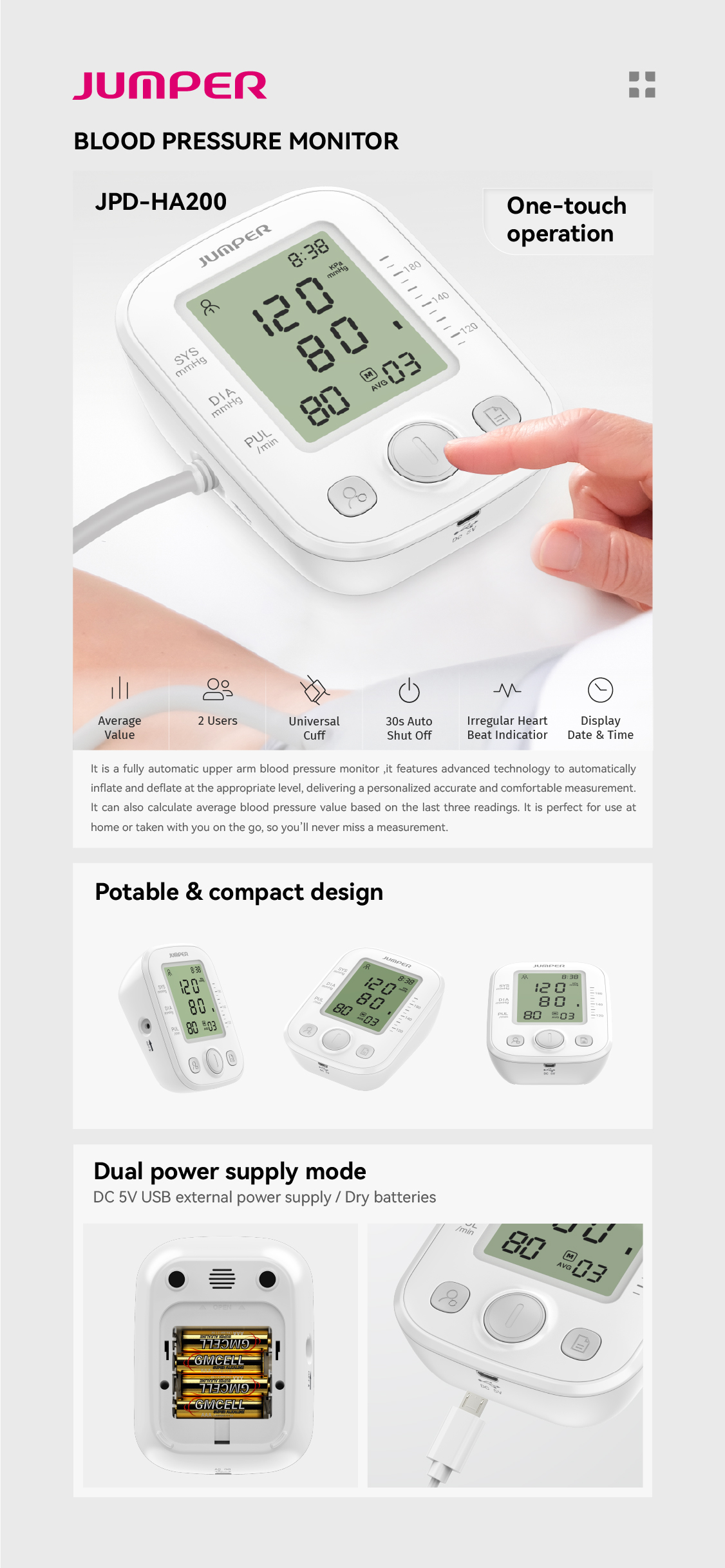 Germany Technology JUMPER Official Digital Blood Pressure Monitor (JPD ...