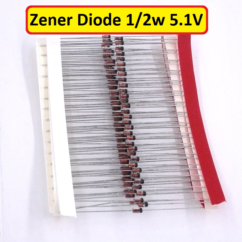25Pcs- 5.1V 1/2Watt Zener Diode 0.5W 1/2W 5.1V 1N5231 Through Hole Voltage Regulator Zener ...