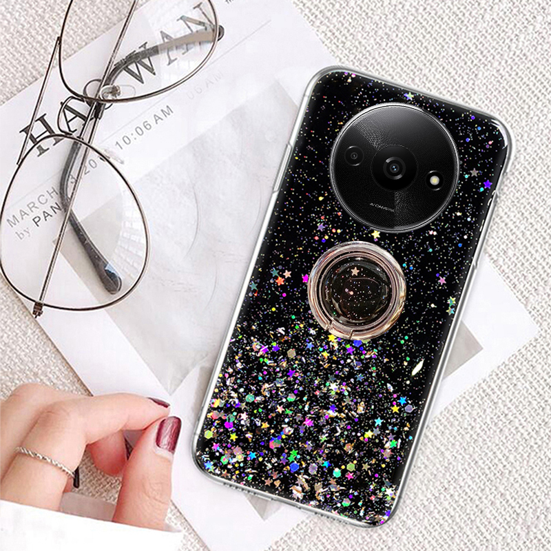 For Xiaomi Poco C61 Case Shiny Ring Glitter Soft Transparent Holder ...