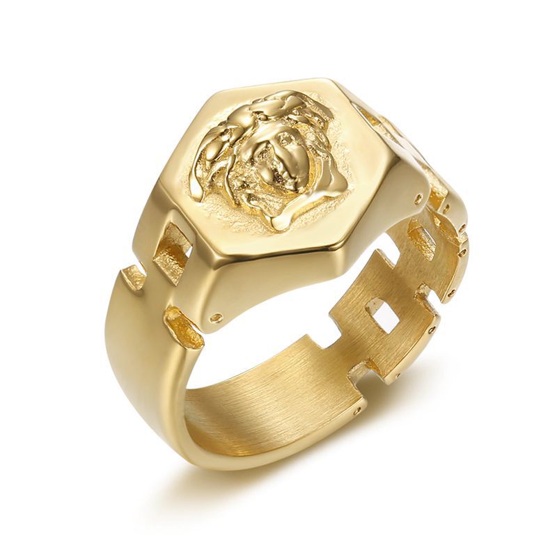 fashionable gold plated stainless steel Greek myth face ring for men jewelry Titanium Steel ...