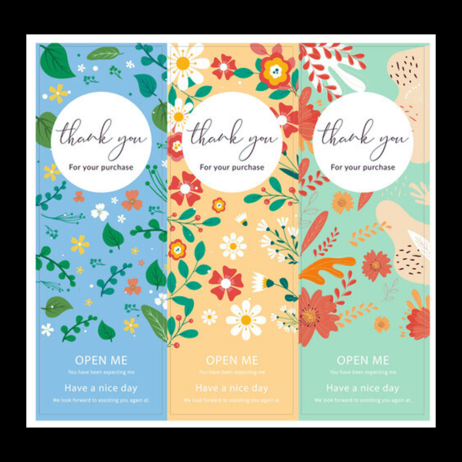 90 Pieces Thanks you Sticker, Flower Designed long square -shaped thank ...