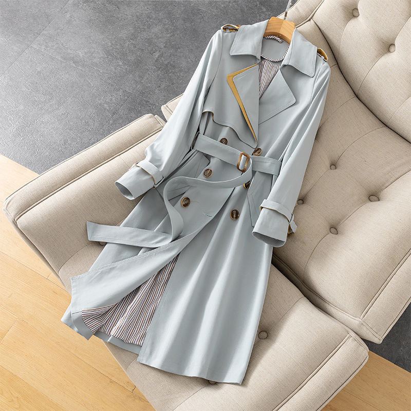 Korean Double ed Trench Coat Women Office Lady Notched Collar Full ...
