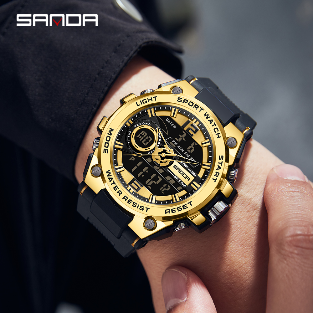 Sanda Men's Watches Sports Military 50M Waterproof Digital Wristwatch ...