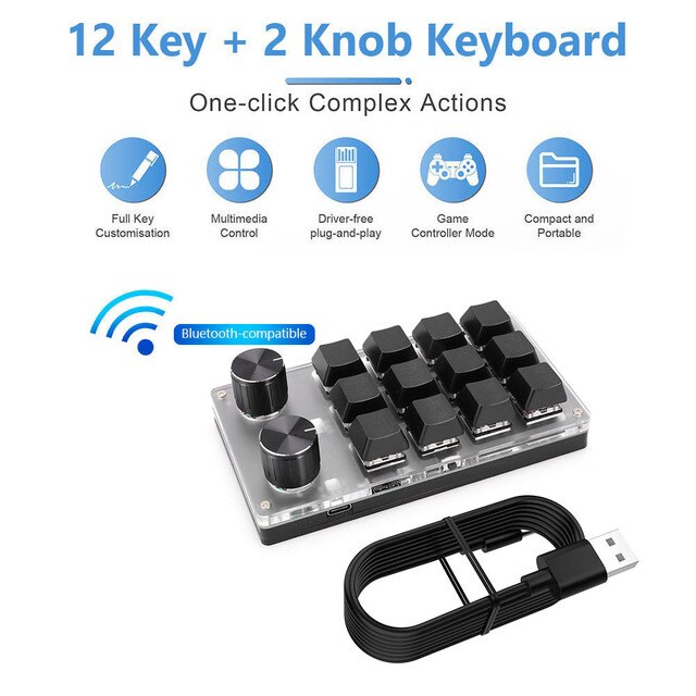 Macro Keyboard 3/4/9/12 Key 2 Knob Mechanical Keyboard Hot Swap Custom Keypad One-Handed Keypad ...