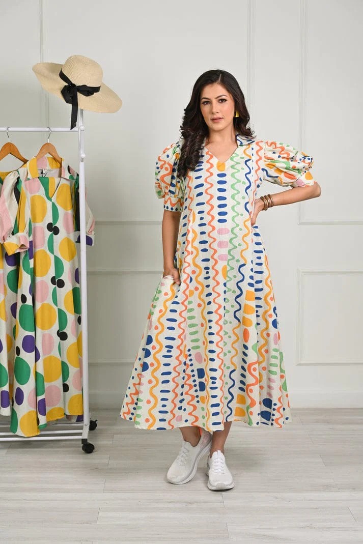 Beautiful stylish Quirky Printed Cotton Middi Dress One Piece