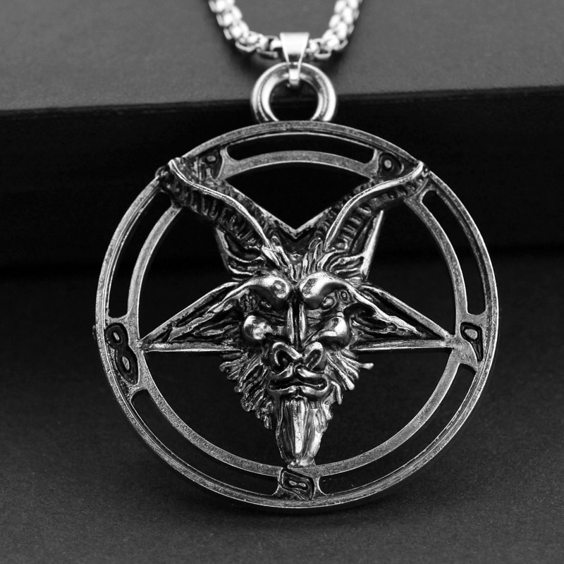 【TianYu Mall】Baphomet Inverted Pentagram Goat Head Necklace Vintage ...