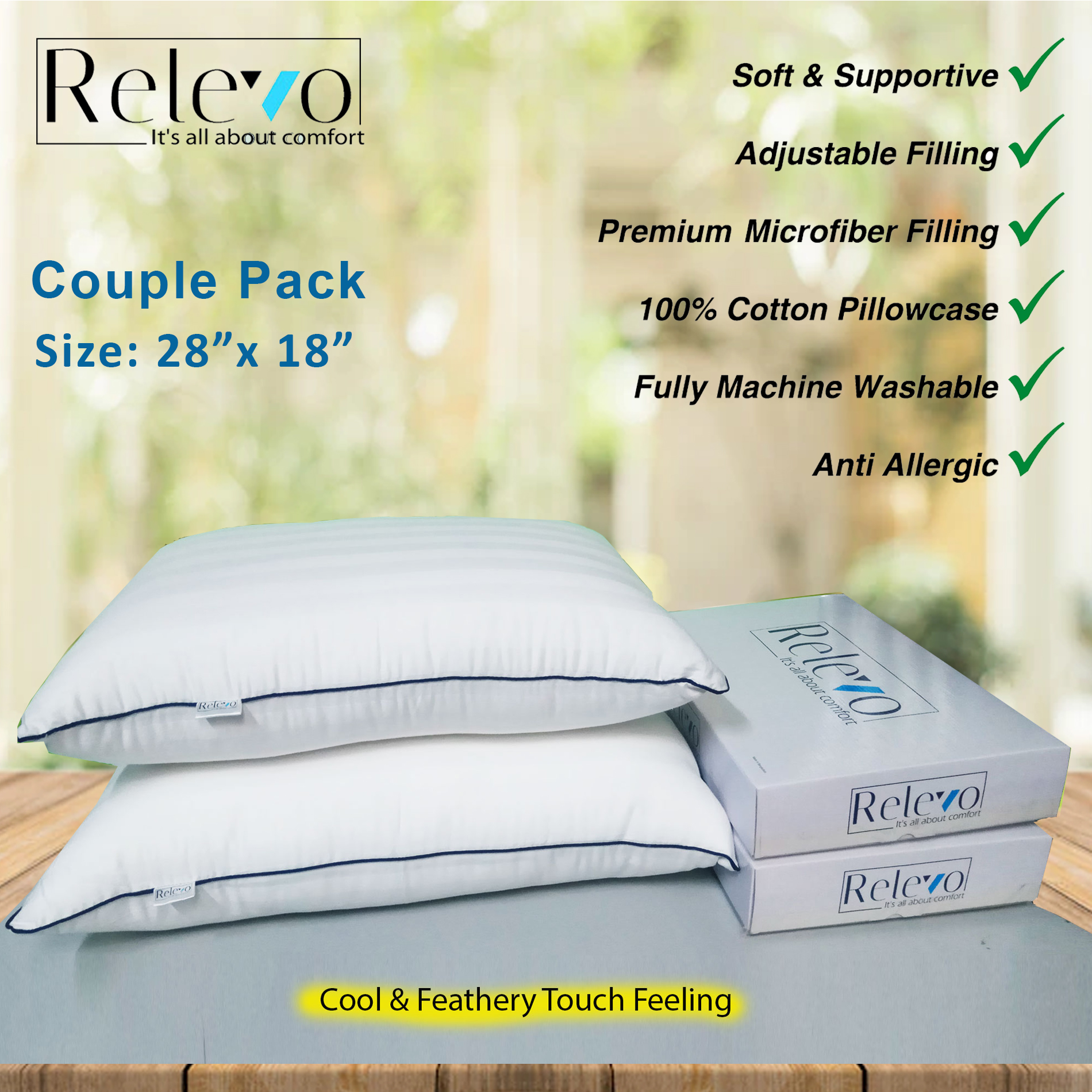 Relevo Premium Pillow - Queen Couple Pack | Daraz.com.bd