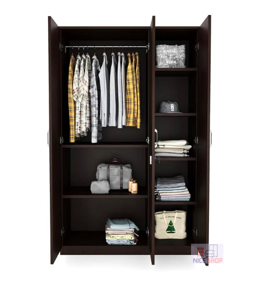 Chocolate Color Partex MDF Laminated Board 3 part Almirah with clothes ...