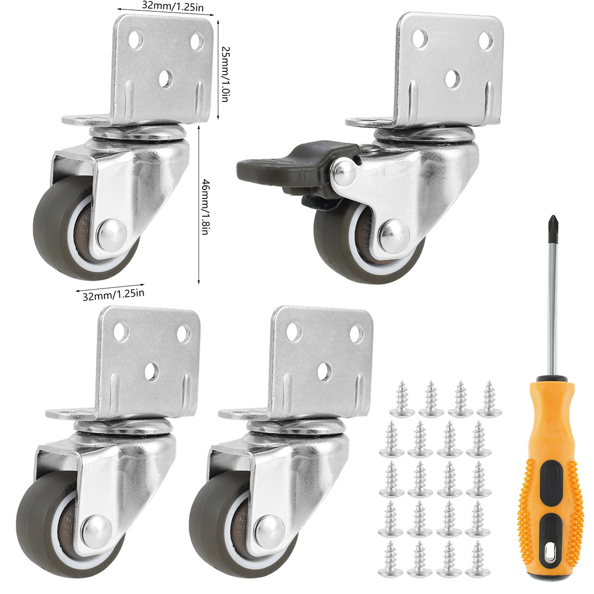 4Pcs 1/1.25/2 In Furniture Castors Universal Swivel Casters with Safety ...