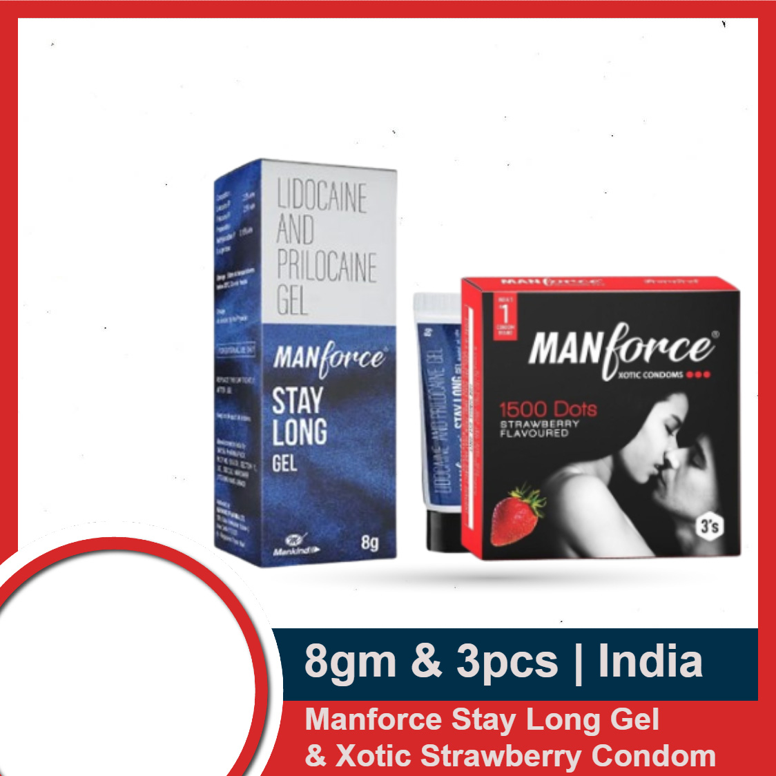 Manforce Stay Long Gel 8g & Xotic 1500 Dots Strawberry Flavor Condom ...