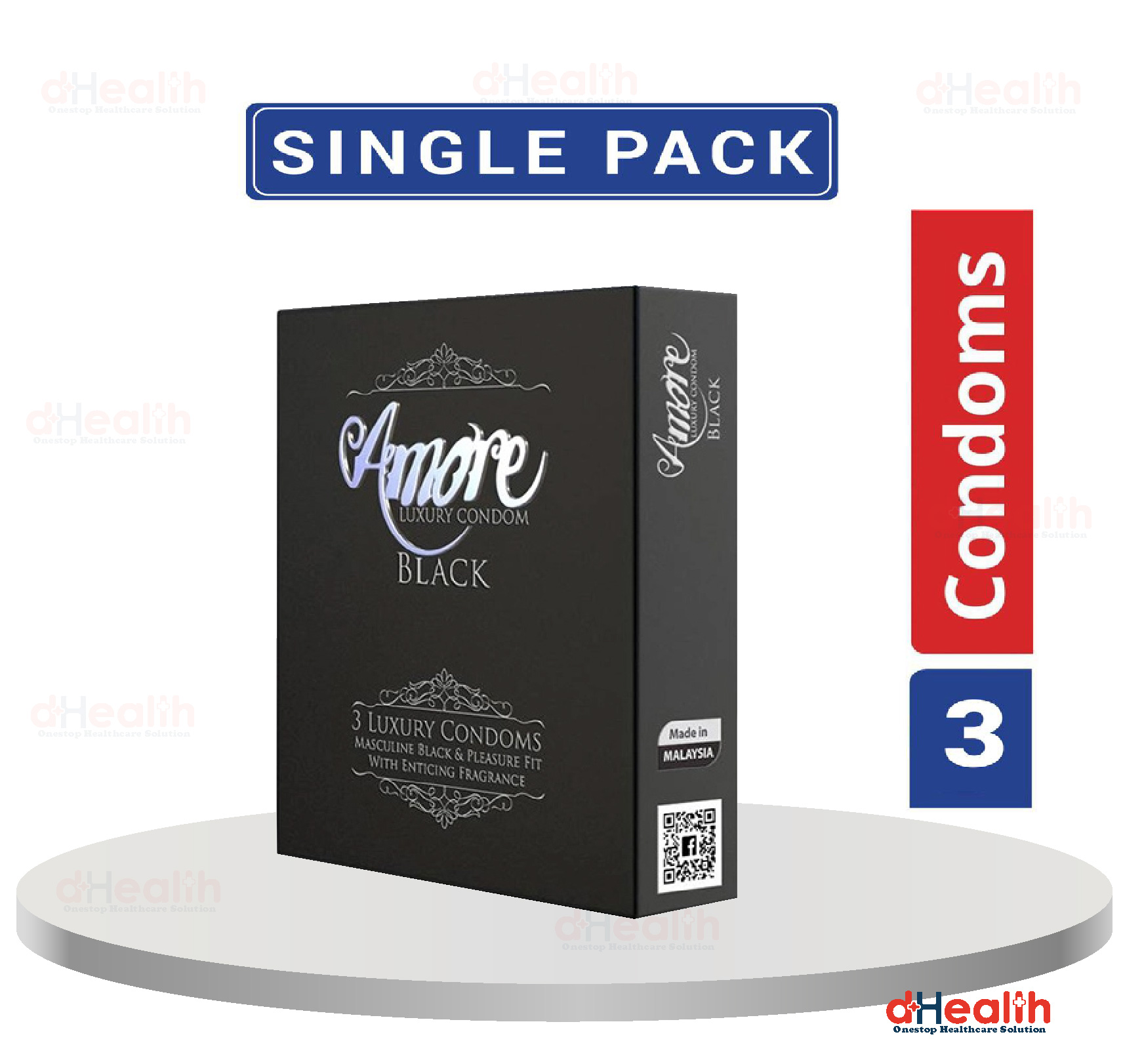 Amore Black Condoms, Single Pack (3x1=3pcs) | Daraz.com.bd
