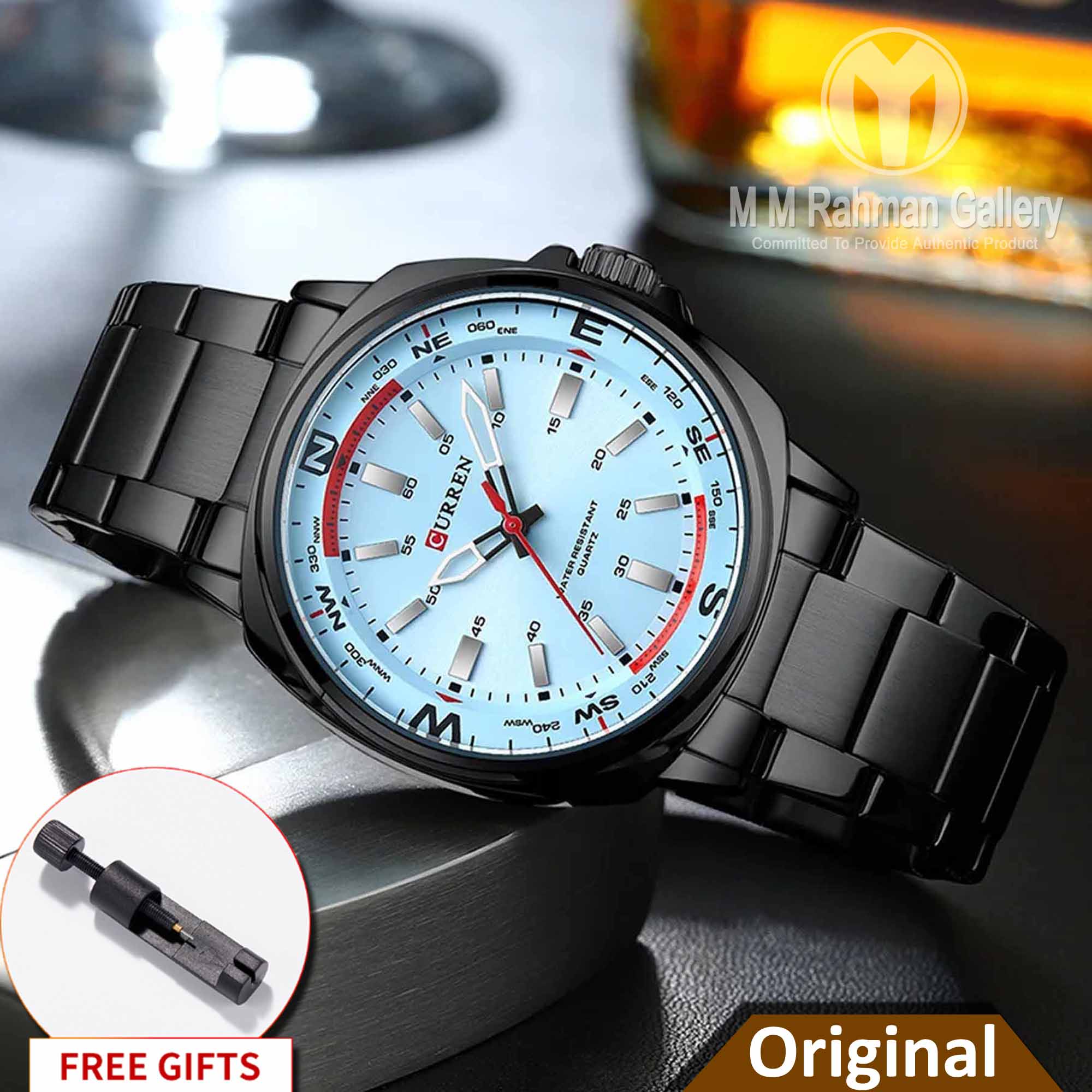 CURREN 8455 Luminous Stainless Steel Quartz Watch For Men - Silver Blue ...