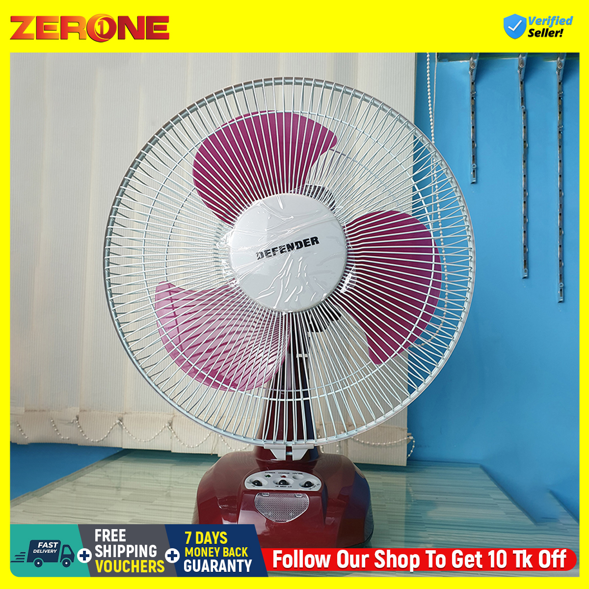 DEFENDER 2912 Table Fan Multi-Functional Rechargeable Table Fan 12 inch ...