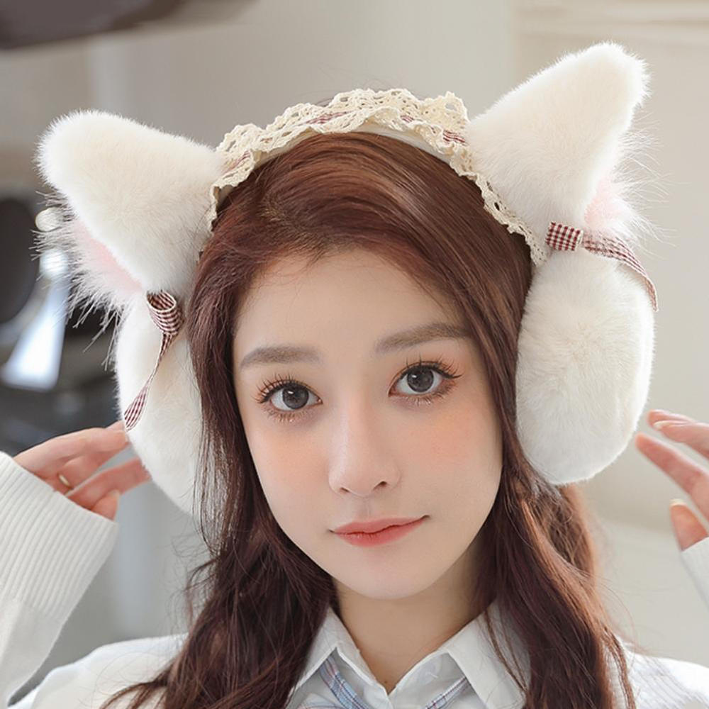 Cute Earmuff Foldable Plush Cat Ears Shape Lolita Keep Warm Anti-slip ...