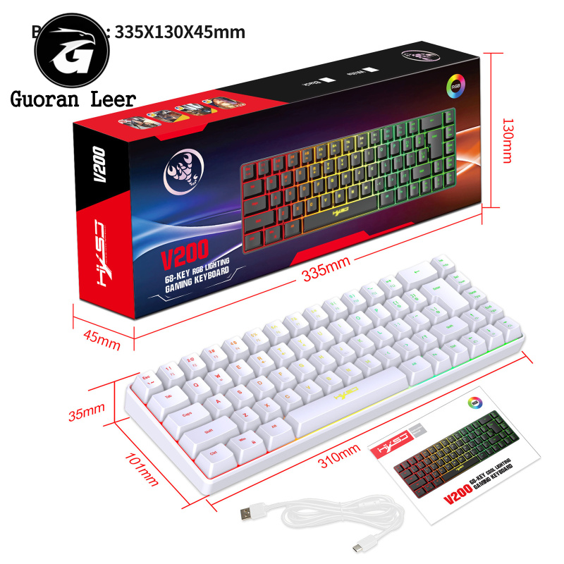 V200 Portable Gaming Keyboard RGB Colorful Backlit Keyboard 68 Keys ...
