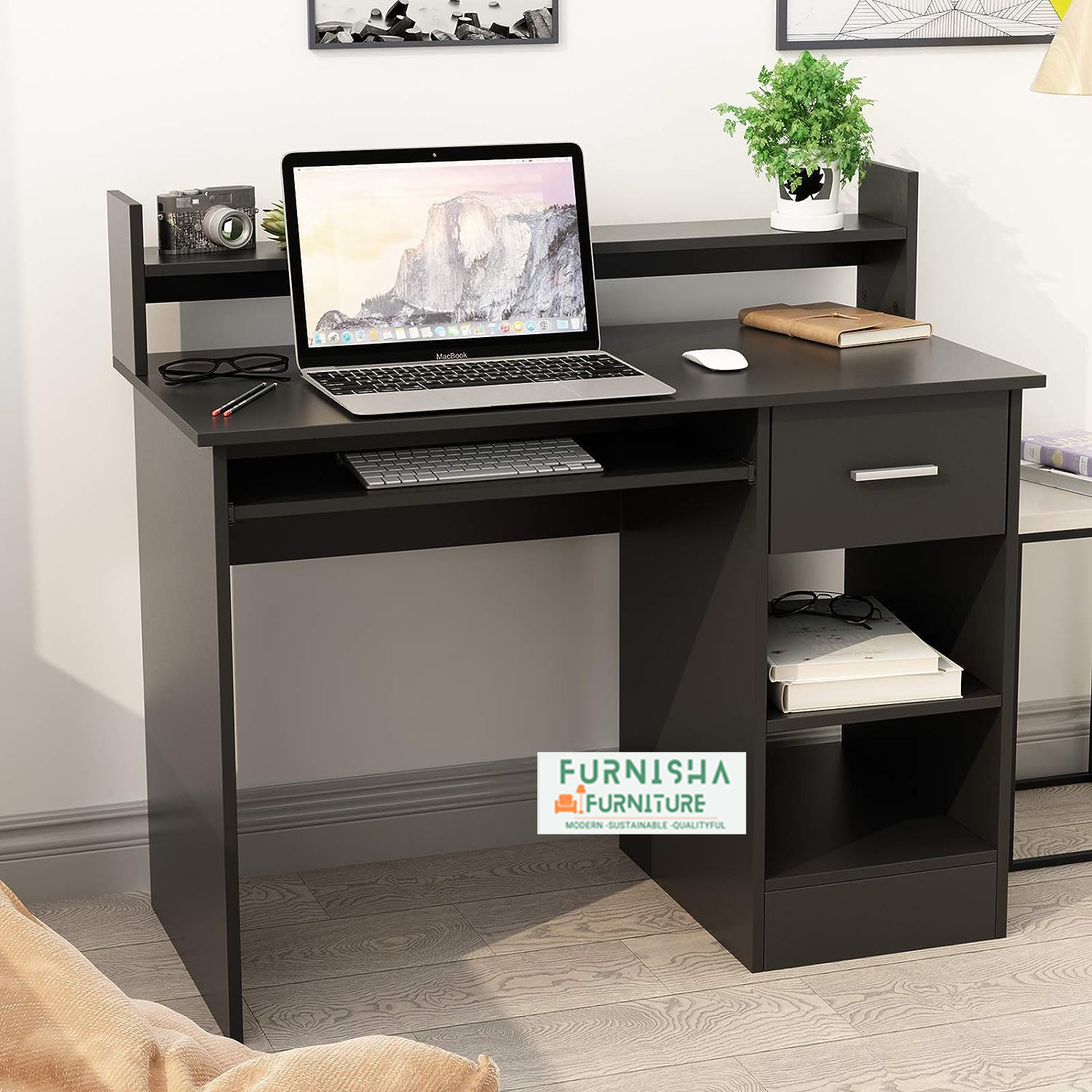 Computer Desk with Drawer and Shelves Black Desk Perfect for your ...