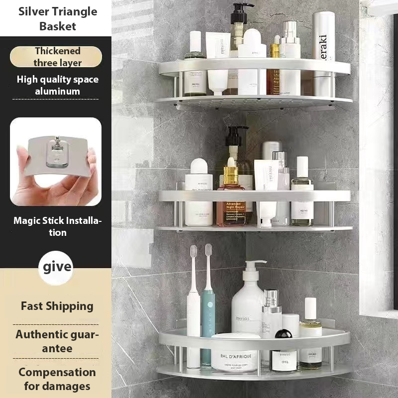 Bathroom Shelves No-drill Wall Mount Corner Shelf Shower Storage Rack ...