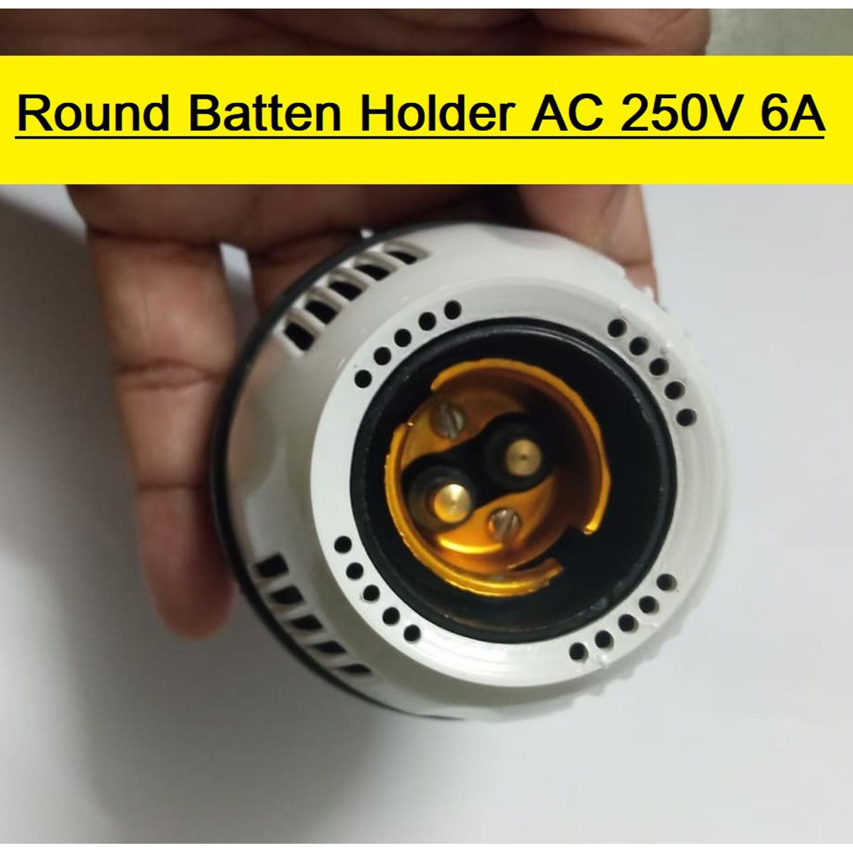PIN TYPE ROUND Black & White Electric Batten Holder AC 250V 6A Brass ...